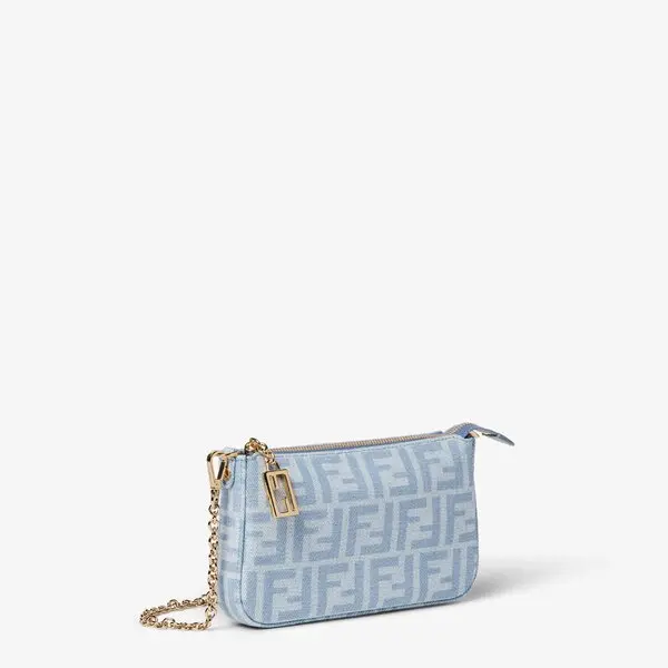 Fendi Tube Pouch Light Blue Ff Denim Pouch